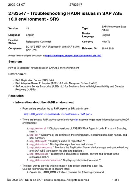 Troubleshooting Hadr Issues In Sap Ase 160 Environment Srs Pdf
