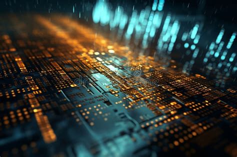 Pixelated Data Stream Binary Code Encryption Concept On Glowing