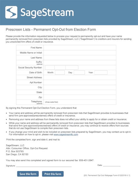 Prescreen Lists Permanent Opt Out From Election Form Fill And Sign Printable Template Online