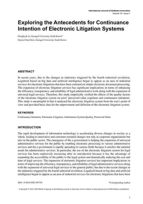 Pdf Exploring The Antecedents For Continuance Intention Of Electronic Litigation Systems