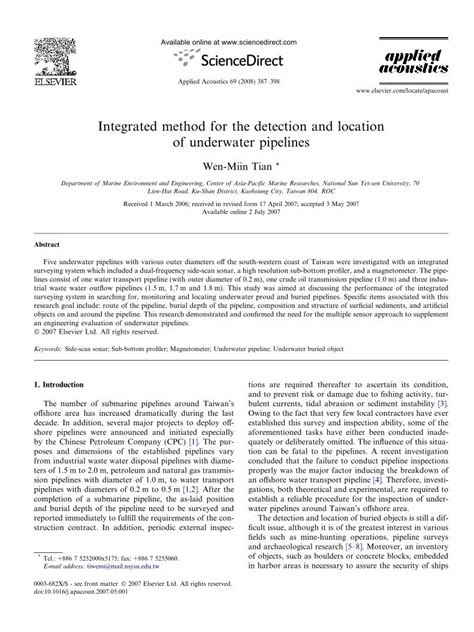 Pdf Integrated Method For The Detection And Location Of Underwater Pipelines Dokumen Tips