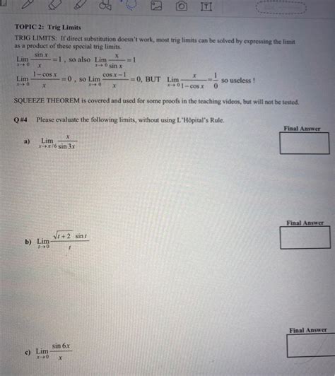 Solved TOPIC Trig Limits TRIG LIMITS If Direct Chegg Com