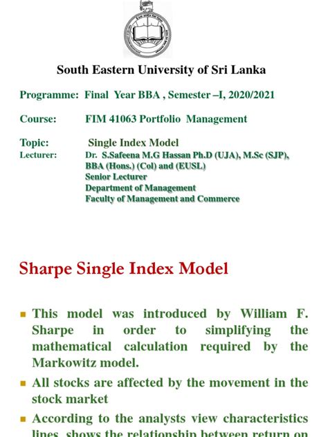 Single Index Model Pdf Beta Finance Variance