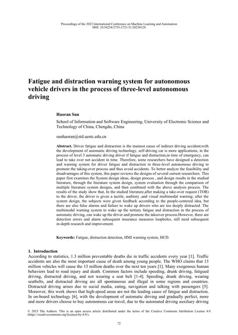 Pdf Fatigue And Distraction Warning System For Autonomous Vehicle Drivers In The Process Of