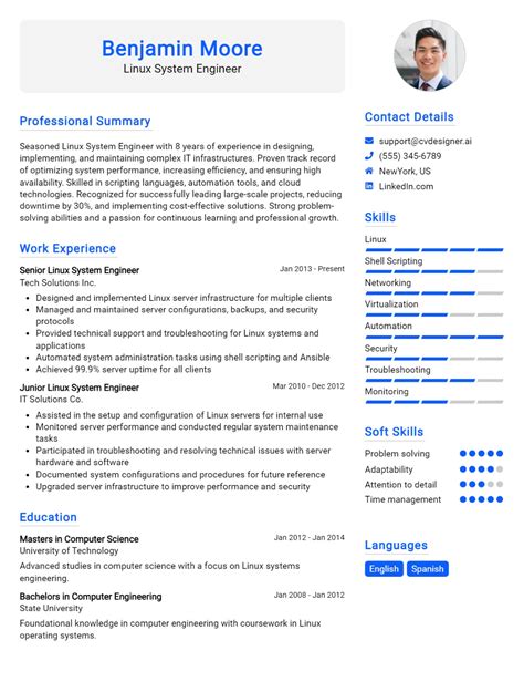 Linux System Engineer Cv Example For 2024 Tips And Templates Cvdesigner Ai