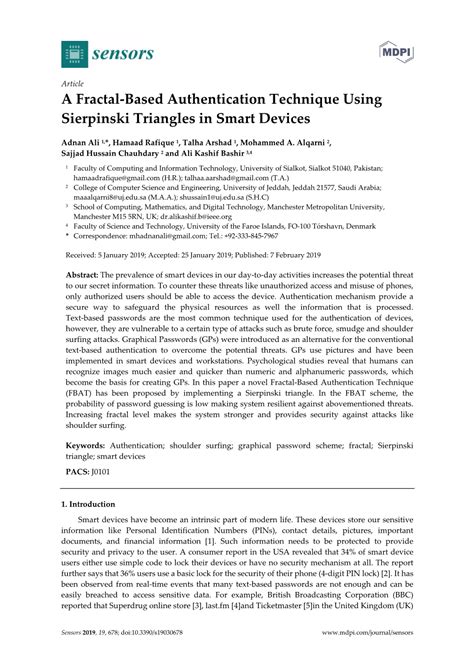 A Fractal Based Authentication Technique Using Sierpinski Triangles In Smart Devices Docslib