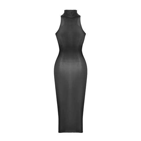 Women Sexy Dress Long Bodycon See Through Dresses Wet Look Clubwear