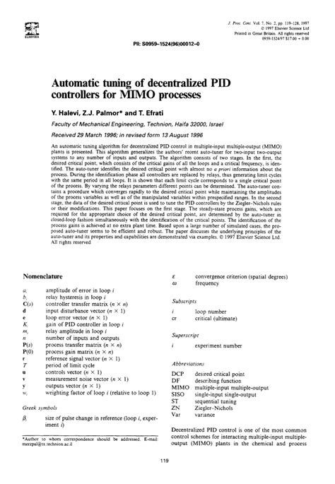Pdf Automatic Tuning Of Decentralized Pid Controllers For Mimo Processes