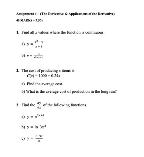 Solved Assignment 4 The Derivative And Applications Of The