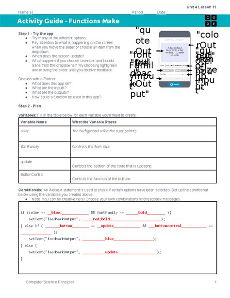 Activity Guide Functions Make Unit Lesson Work Studocu