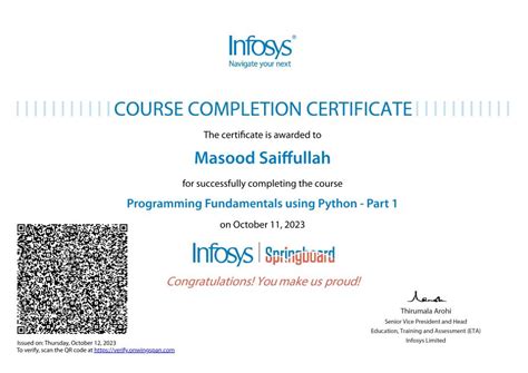 Masood Saiffullah On Linkedin 📢 Completed My Course In Python With Infosys😎