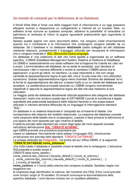 Sql Linguaggio Di Programmazione Per Database Docsity