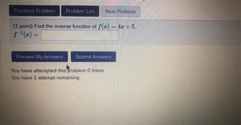 solved 1 point find the inverse function of f x 4x 5