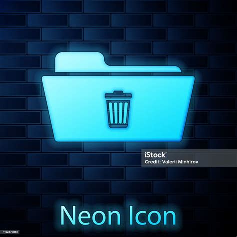 빛나는 네온 벽돌 벽 배경에 고립 된 폴더 아이콘을 삭제 합니다 휴지통으로 폴더를 저장 합니다 삭제 또는 오류 폴더 컴퓨터 정보