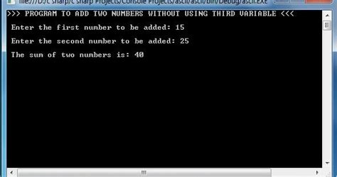 C Sharp Sense C Program To Add Two Integers Without Using Third Variable