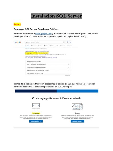 instalación sql server pdf servidor sql de microsoft ventana