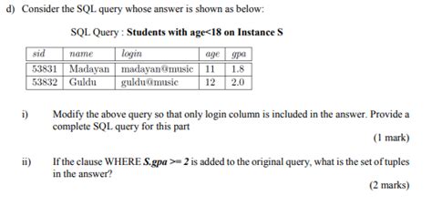 Solved D Consider The Sql Query Whose Answer Is Shown As