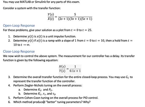 You May Use MATLAB Or Simulink For Any Parts Of This Chegg