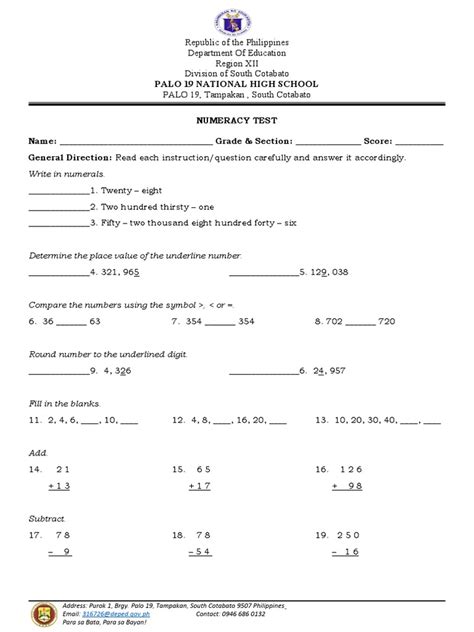 Numeracy Test Pdf Notation Arithmetic