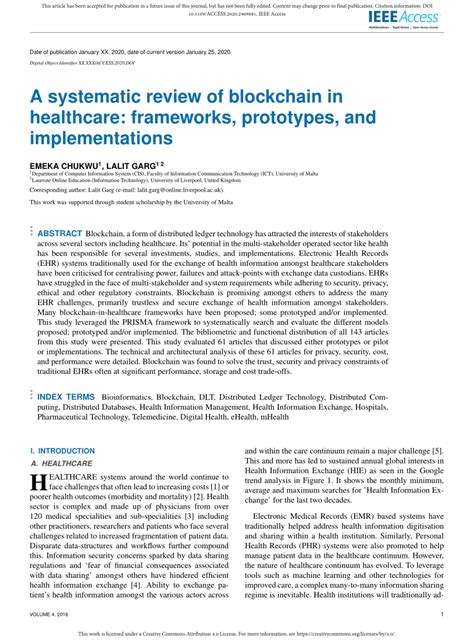Pdf A Systematic Review Of Blockchain In Healthcare Frameworks Prototypes And Implementations
