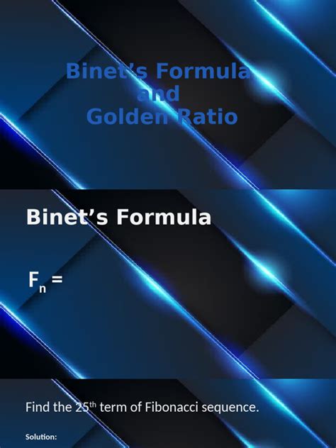 Binets Formula And Golden Ratio Application Pdf