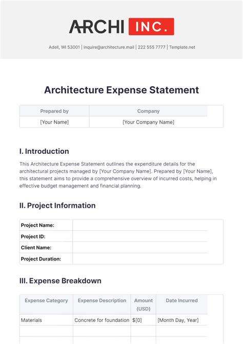 Free Architecture Expense Statement Template To Edit Online