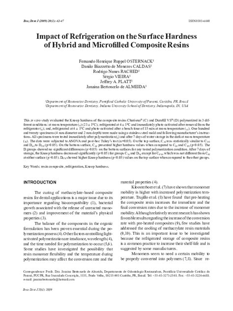 Pdf Impact Of Refrigeration On The Surface Hardness Of Hybrid And Microfilled Composite Resins