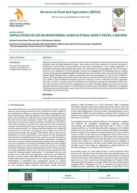Application Of Gis On Monitoring Agricultural Insect Pests Quick Response Code Access This