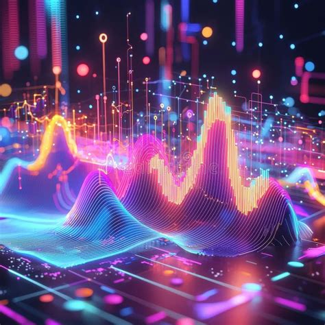 Vibrant Abstract Visualization Of Data Signals And Metrics Showcasing Colorful Peaks And Dynamic