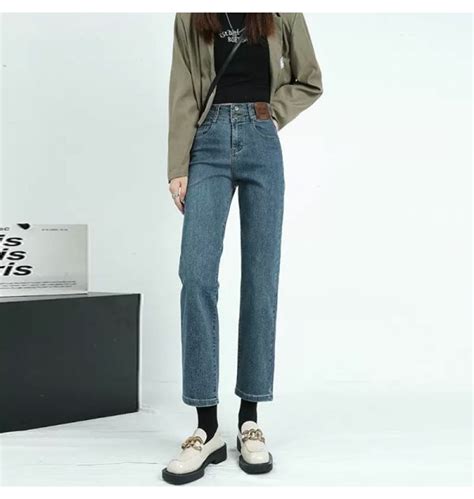 담배 바지 여성 청바지 스트레치 스트레이트 2024 여름 9점 키가 큰 허리 슬리밍 다재다능한 하이 웨이스트 티몬