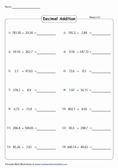 Adding Decimals Horizontal Worksheet Best Of Horizontal Addition Revision Worksheets Simple