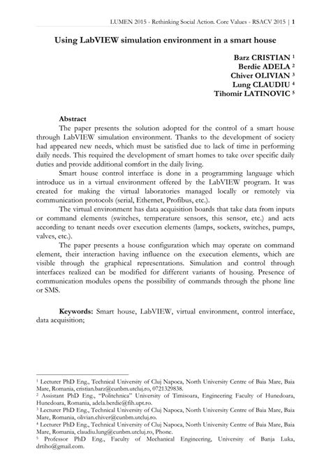 PDF Using LabVIEW Simulation Environment In A Smart House