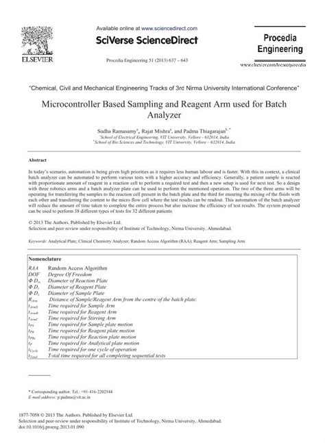 Pdf Microcontroller Based Sampling And Reagent Arm Used For Batch Analyzer Dokumen Tips
