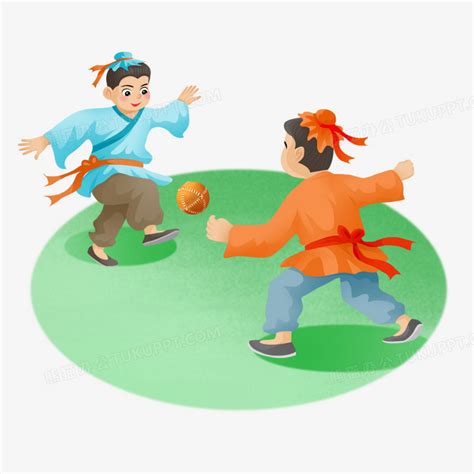 卡通古人儿童踢蹴鞠插画元素PNG图片素材下载 卡通PNG 熊猫办公