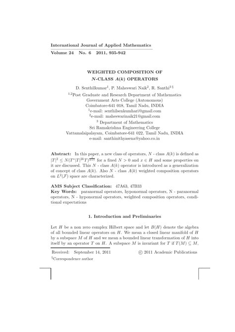 Pdf Weighted Composition Of N Class A K Operators