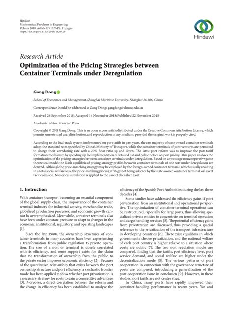 Pdf Optimization Of The Pricing Strategies Between Container Terminals Under Deregulation