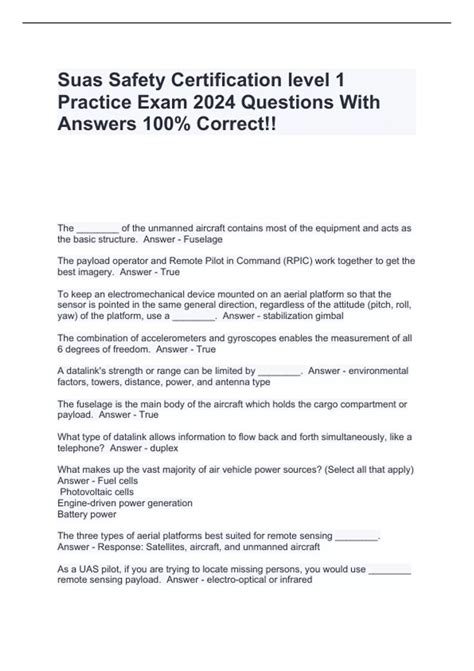 Suas Safety Certification Level 1 Practice Exam 2024 Questions With
