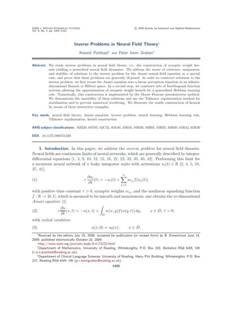 Pdf Inverse Problems In Neural Field Theory