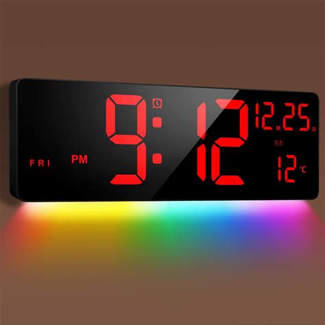 Large Digital Wall Clock Led Display With Date 22 Inch Red Rectangular Metal Clear