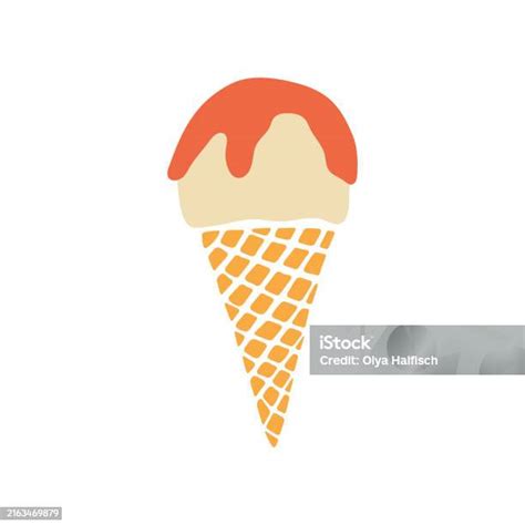 맛있는 아이스크림 콘 벡터 일러스트 레이 션 와플 콘에 과일 토핑을 얹은 바닐라 젤라토 귀여운에 대한 스톡 벡터 아트 및 기타