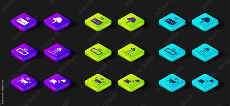 Set Smart Drone System Network Cloud Connection Computer Keyboard Satellite Dish Cloud