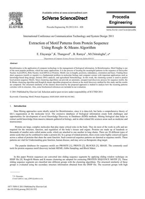 Pdf Extraction Of Motif Patterns From Protein Sequence Using Rough K