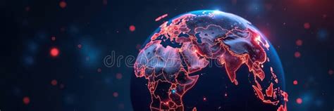 Glowing Network Connecting Continents On A Futuristic Earth Globe Global Network Big Data
