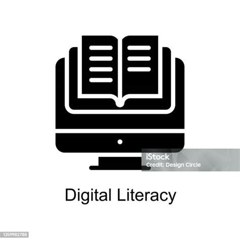 디지털 리터러시 벡터 솔리드 아이콘 디자인 일러스트레이션 흰색 배경 Eps 10 파일에 디지털화 및 산업 기호 개념에 대한 스톡