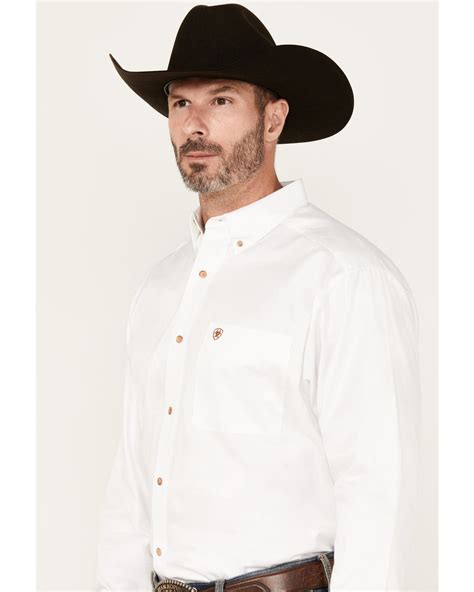 Ariat Mens Solid Twill Long Sleeve Western Woven Shirt White