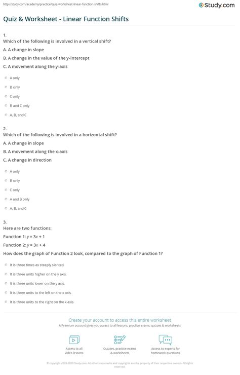 Quiz And Worksheet Linear Function Shifts