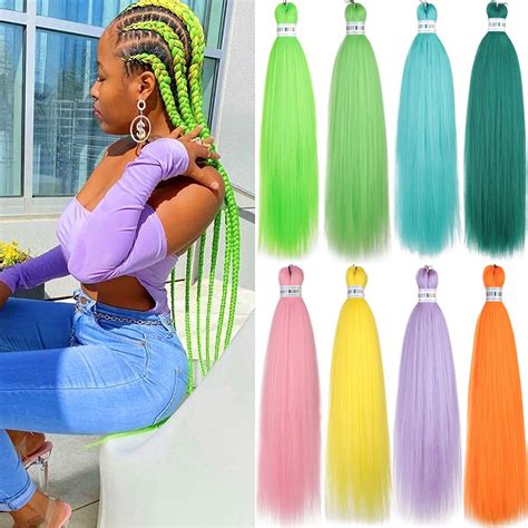 3pcs 26 Inch Synthetic Pre Stretched Braiding Hair Green Yellow Blue