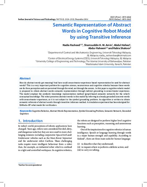 Pdf Semantic Representation Of Abstract Words In Cognitive Robot Model By Using Transitive