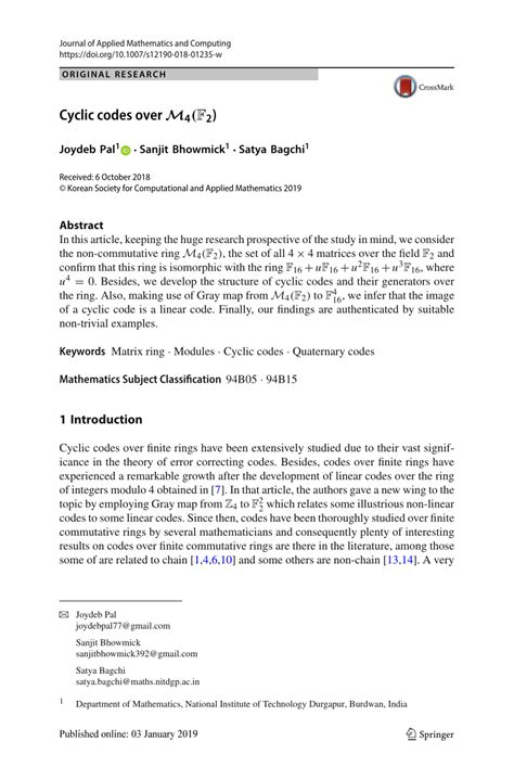 Pdf Cyclic Codes Over Mathcal M 4 Mathbb F 2m4f2