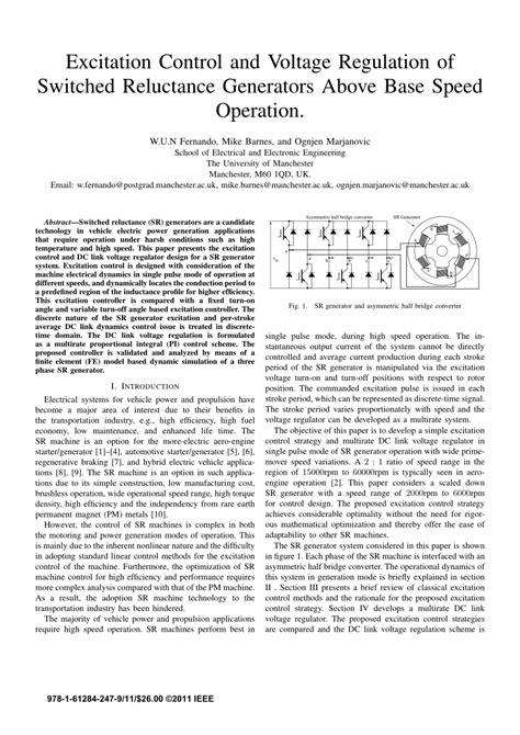 Pdf Excitation Control And Voltage Regulation Of Switched Reluctance Generators Above Base
